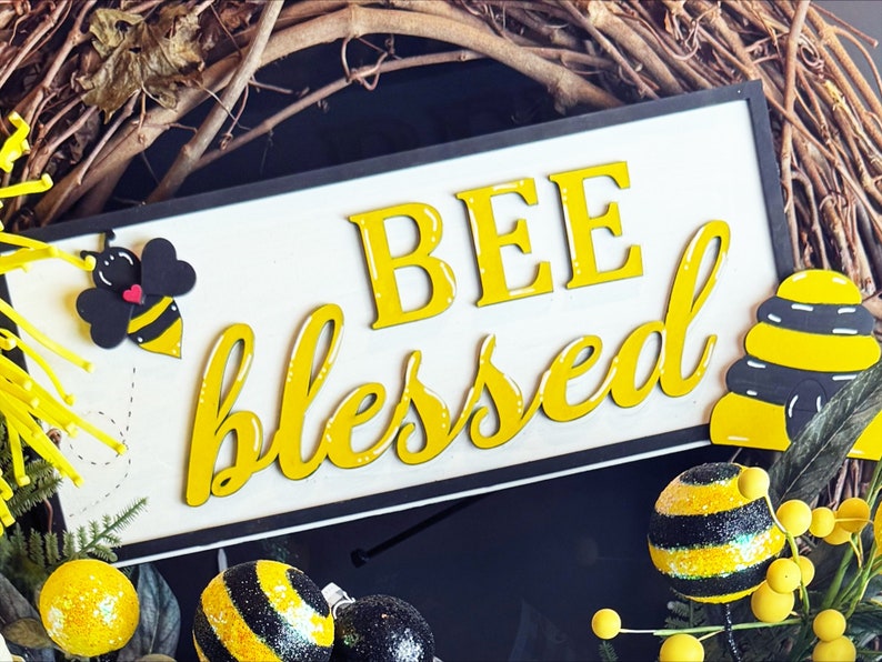 Bee Blessed Honey Bee Wreath Sign Laser Wood Cutout DIY Craft Kit - Etsy