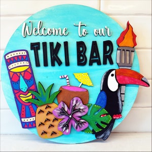 Welcome to Our Tiki Bar Sign Kit | DIY Tropical Round Door Hanger ...