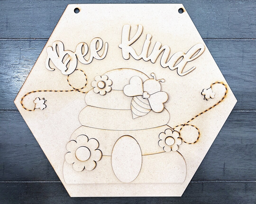 Bee Kind - Honey Bee - Door Hanger - Laser Wood Cutout - DIY Craft Kit - Etsy
