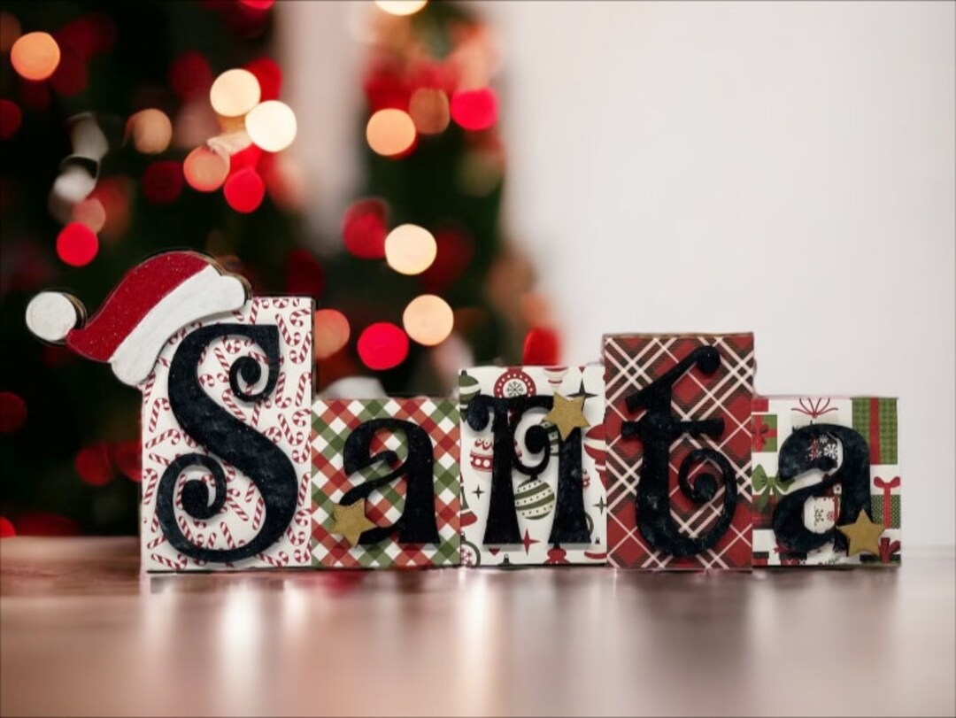 Santa Word Blocks Christmas Wood Cutouts Holiday Crafts DIY Craft Kit ...