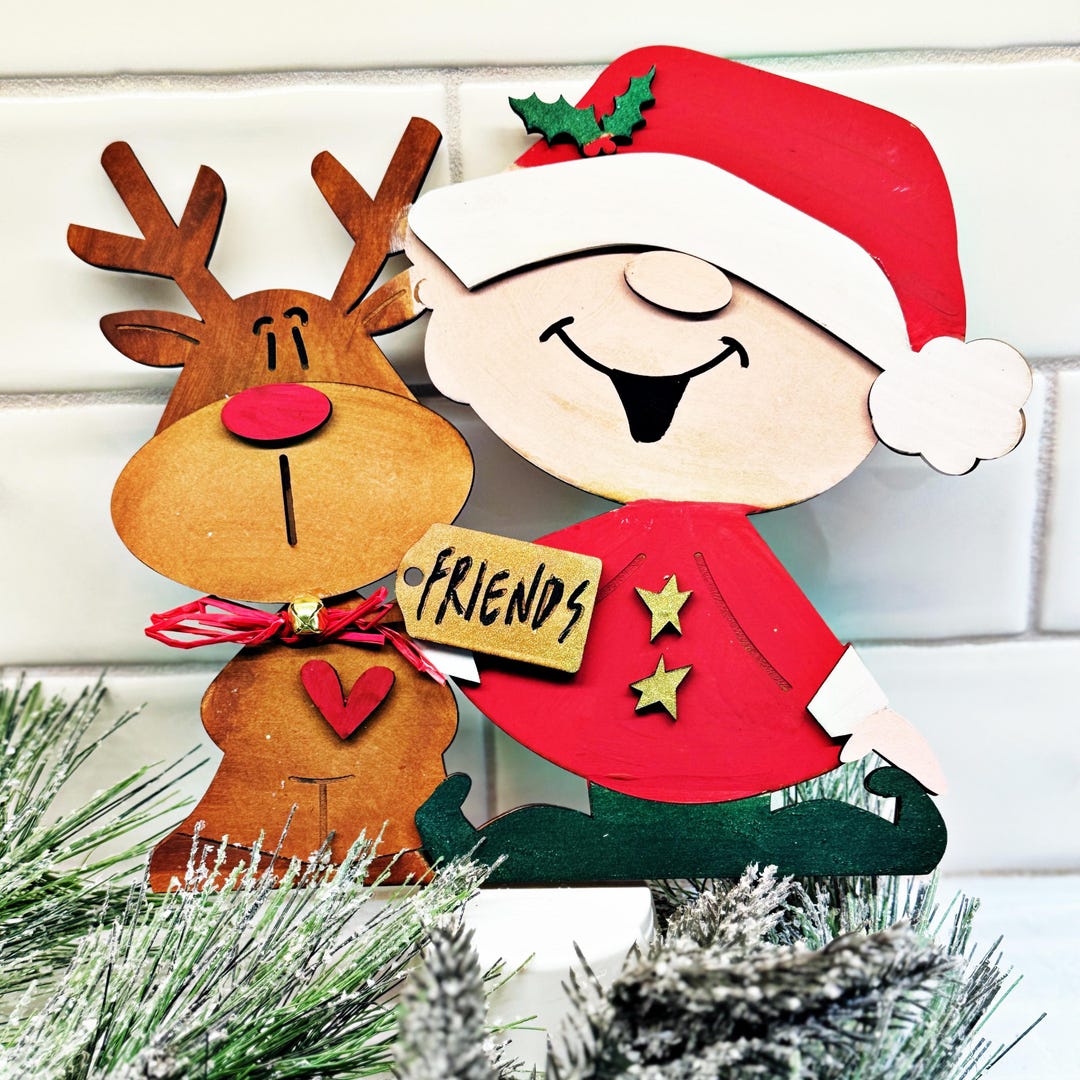 Elf & Reindeer Christmas Shelf Sitter Wood Cutout DIY Craft Kit - Etsy