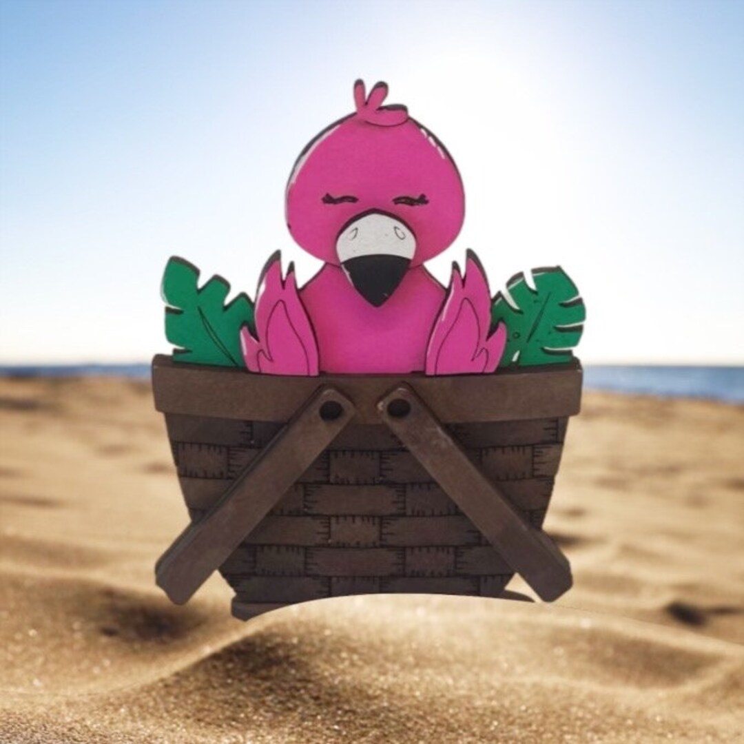 Mini Flower Basket Flamingo Basket Addon Summer Wood Cutout DIY Craft ...