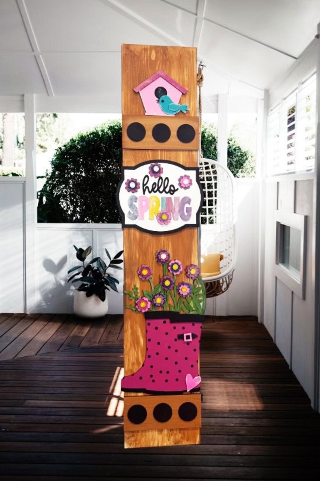 Hello Spring Porch Leaner Add-on | DIY Spring Flower Rainboots ...