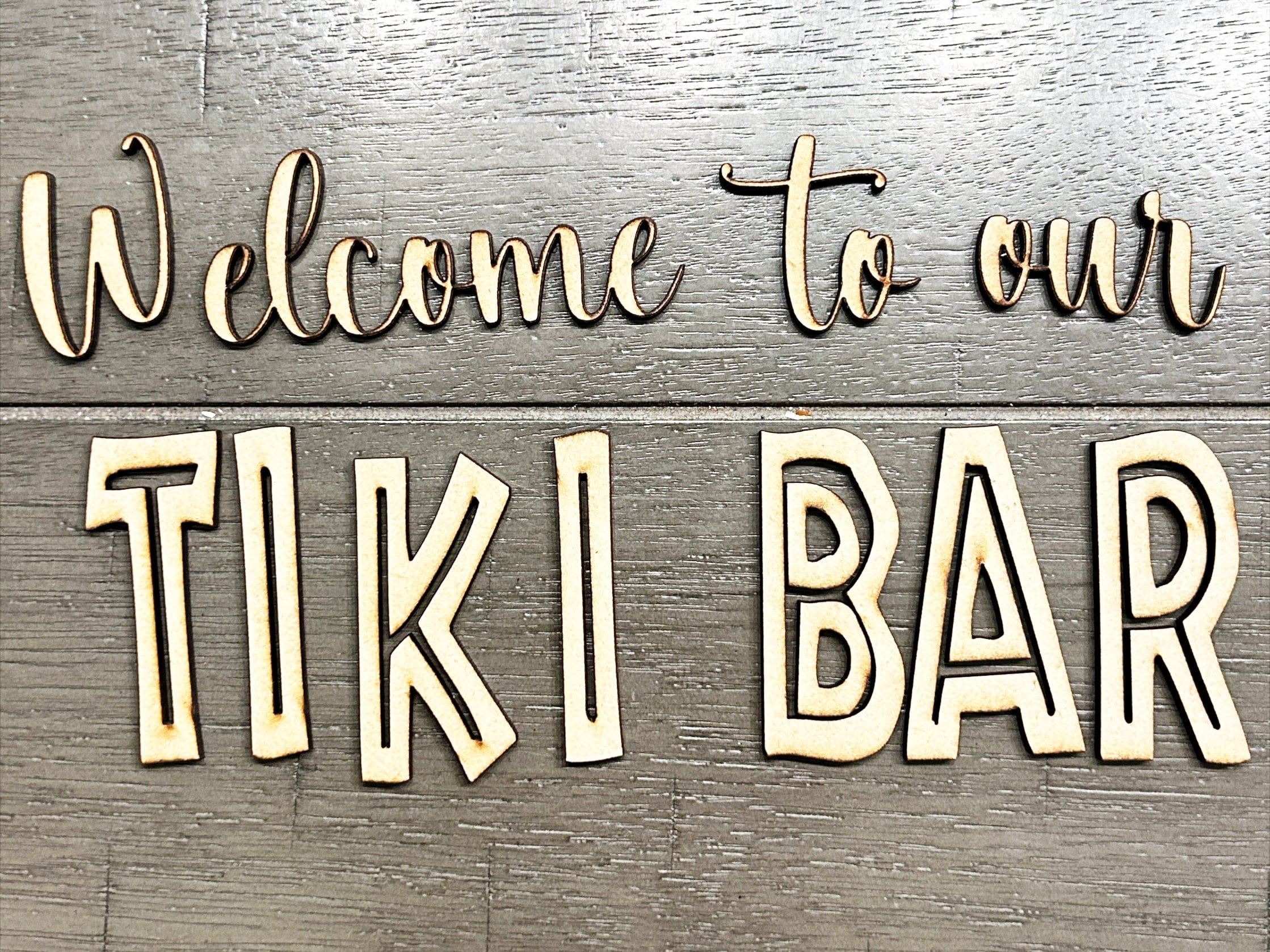 Welcome to Our Tiki Bar Sign Kit | DIY Tropical Round Door Hanger ...