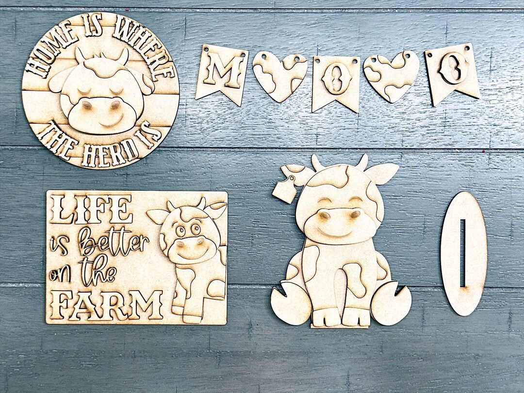 Cow Farm Moo Tier Tray Wood Cutouts DIY Craft Kit - Etsy