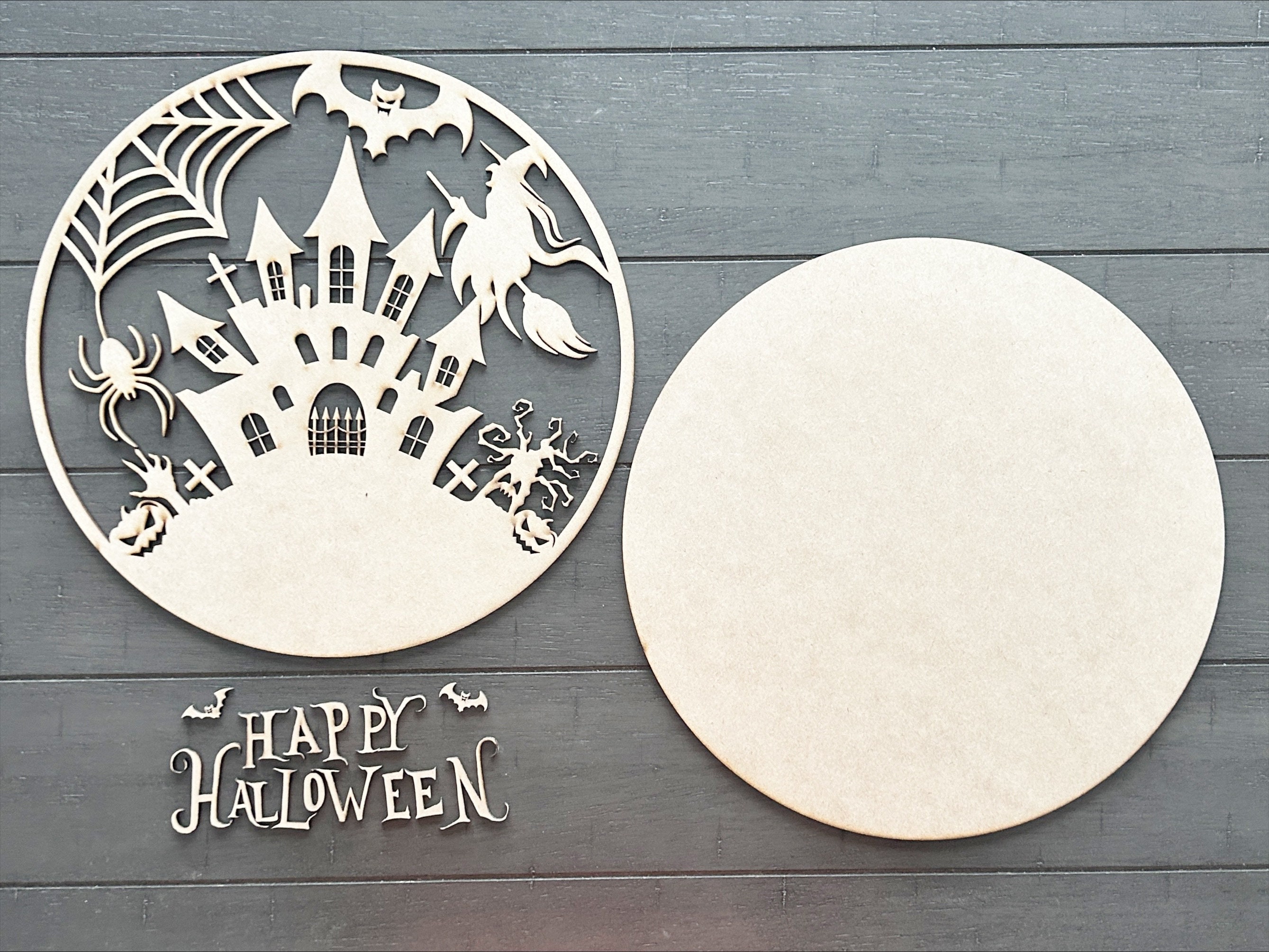 Happy Halloween Spooky Round Wood Cutout Holiday Crafts DIY Craft Kit ...