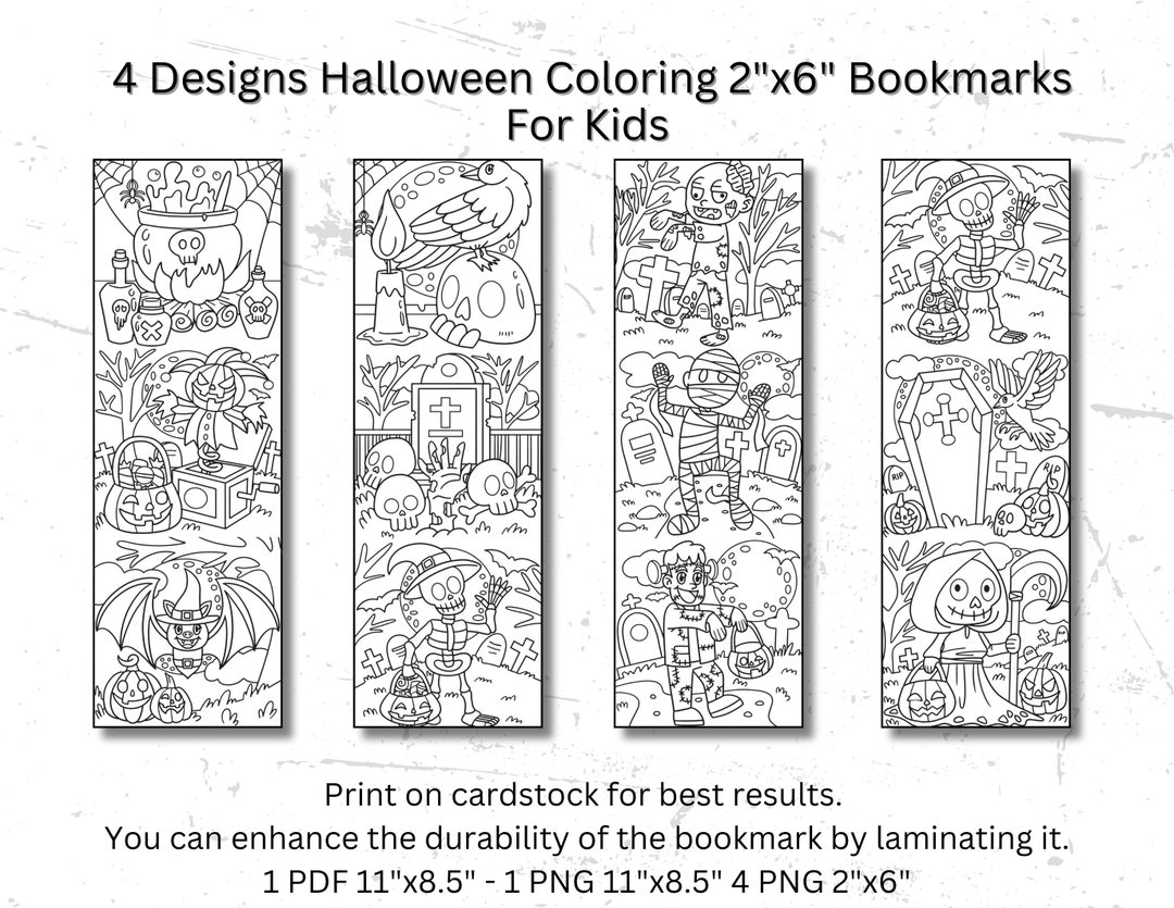 4 Halloween Coloring Bookmarks PNG Designs for Kids Bookmark - Etsy