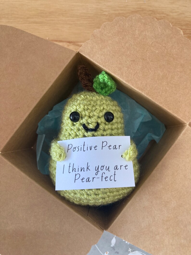 Handmade Crochet Positive Pear, Tomato, Gift Boxed, Funny Gift, Humour ...