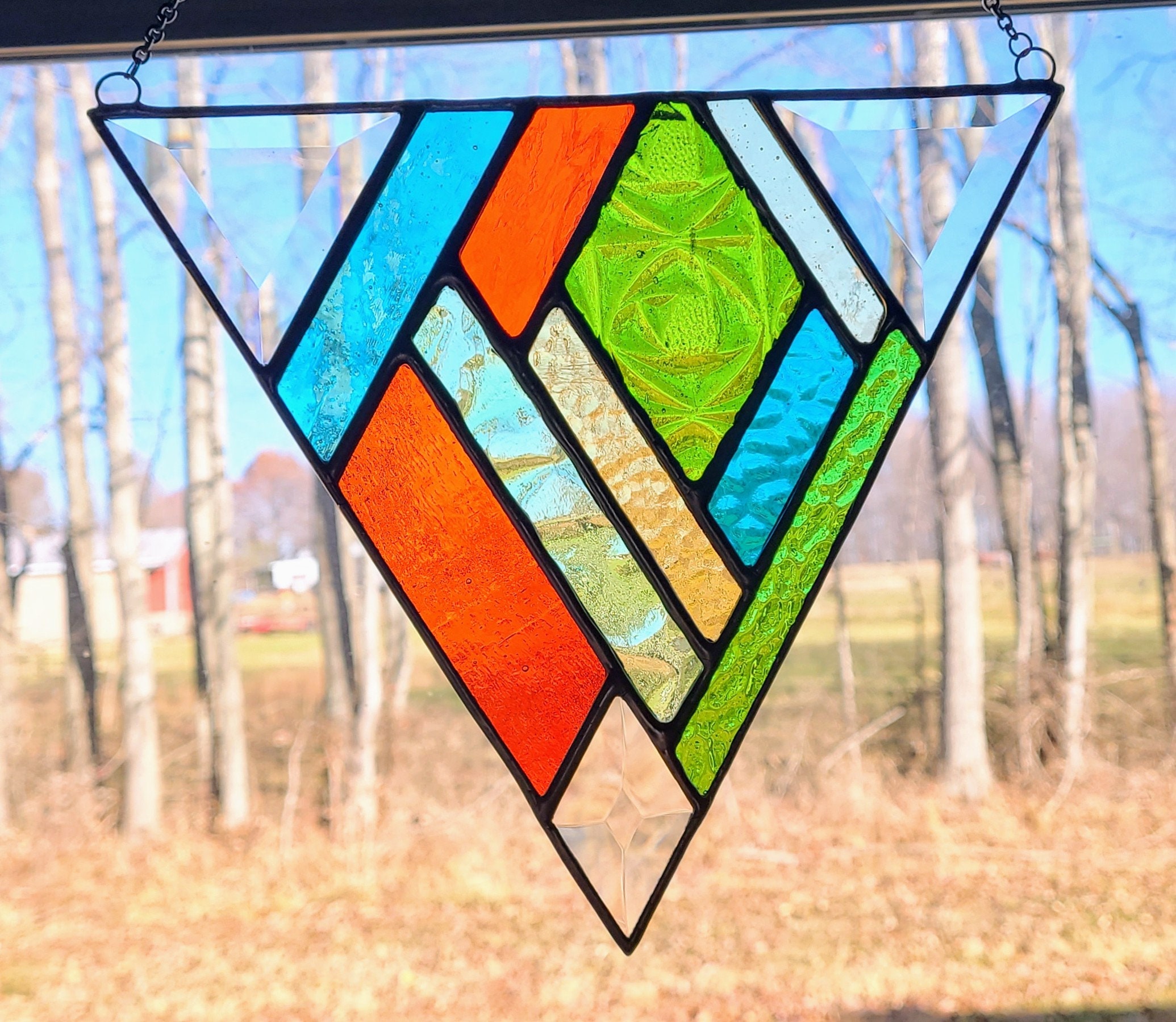 Large Stained Glass Triangle Suncatcher - Etsy