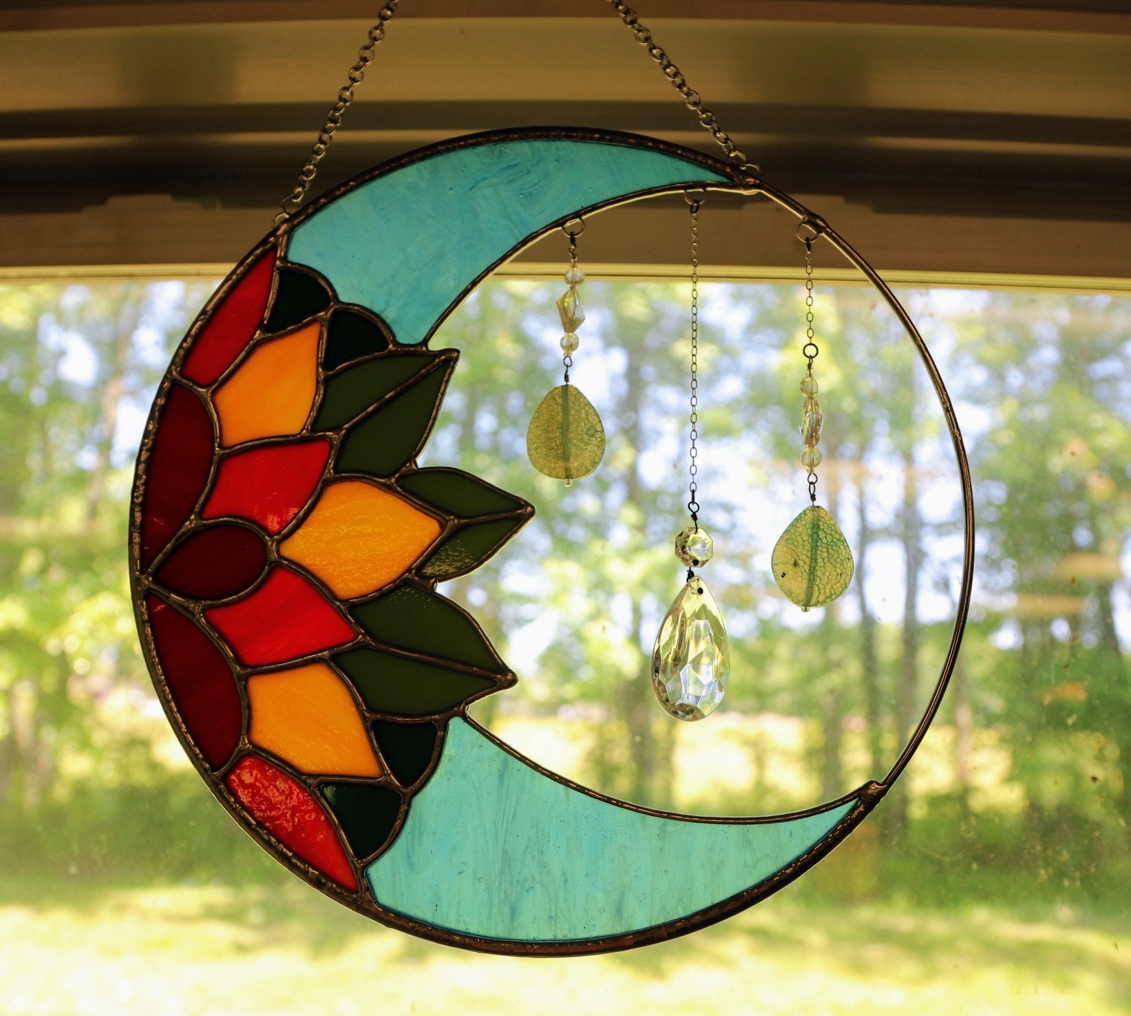 Stained Glass Moon Flower Hoop - Etsy