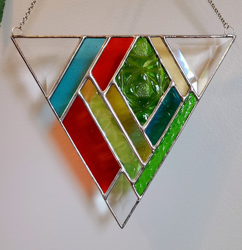 Large Stained Glass Triangle Suncatcher - Etsy