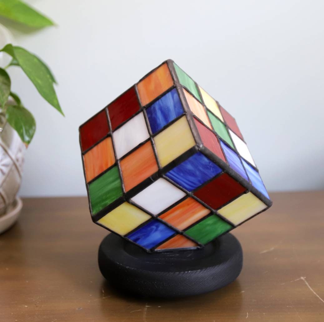 Stained Glass Rubik's Cube Lamp - Etsy