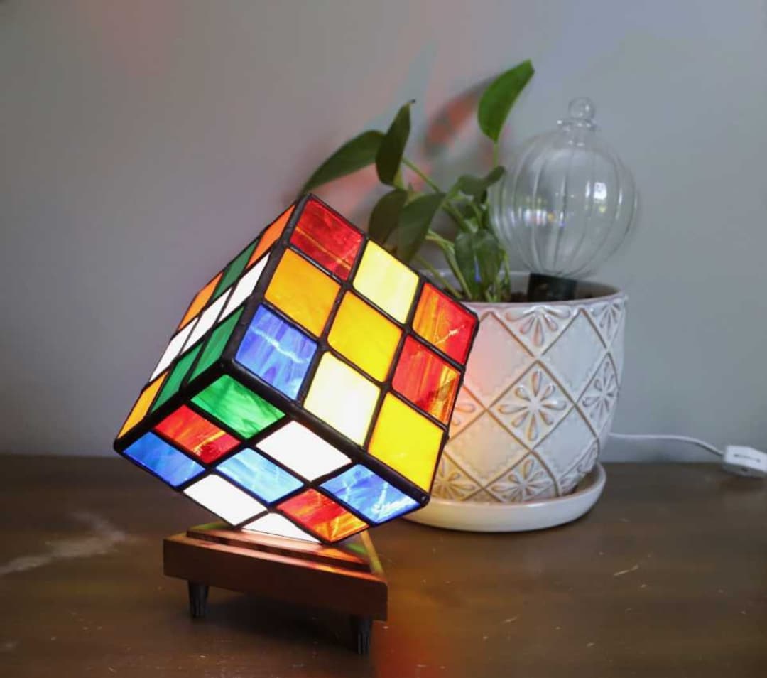 Stained Glass Rubik's Cube Lamp - Etsy