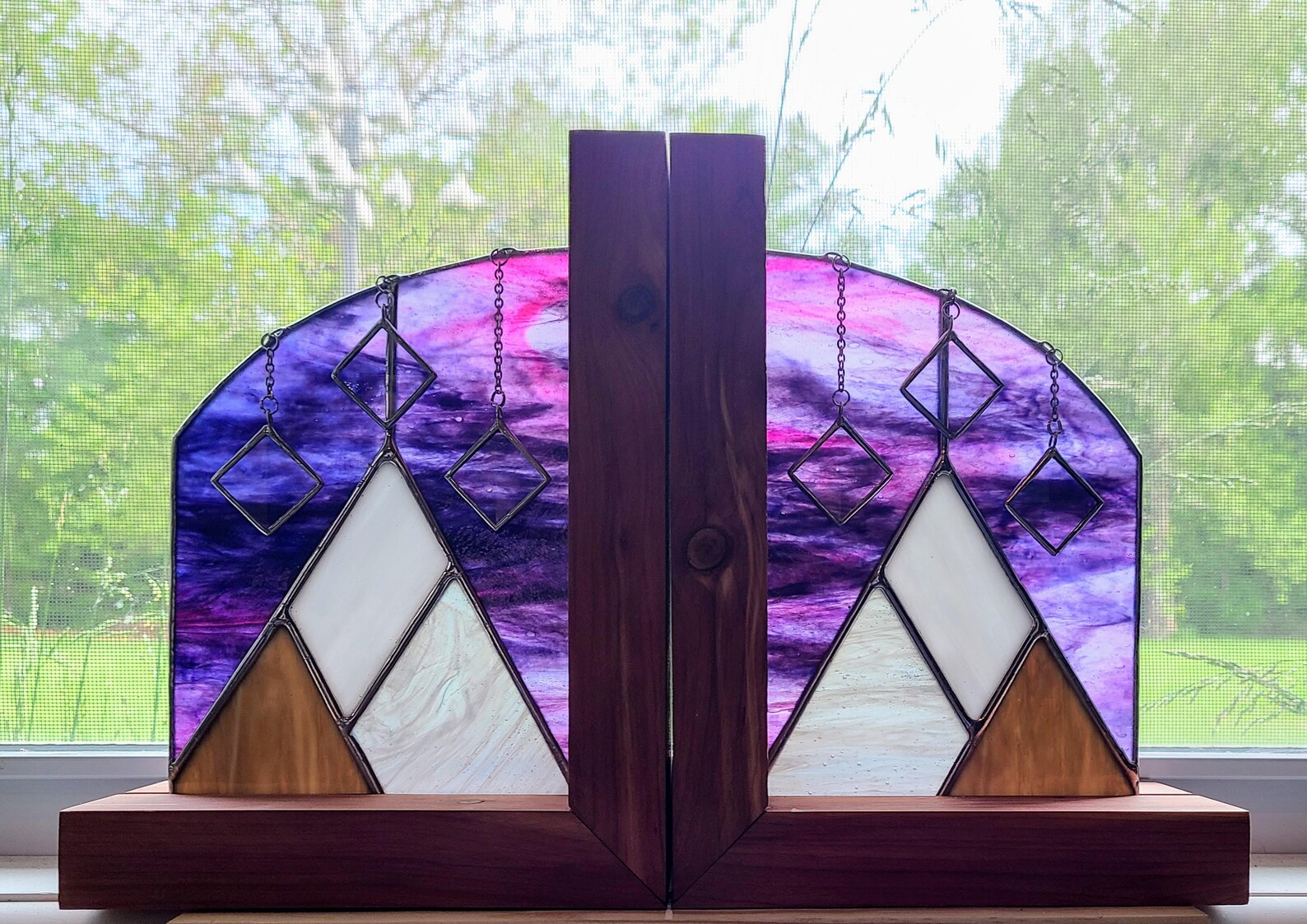 Stained Glass Bookends Mountains and Stars - Etsy