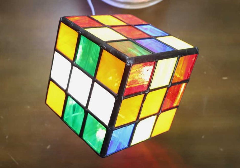 Stained Glass Rubik's Cube Lamp - Etsy