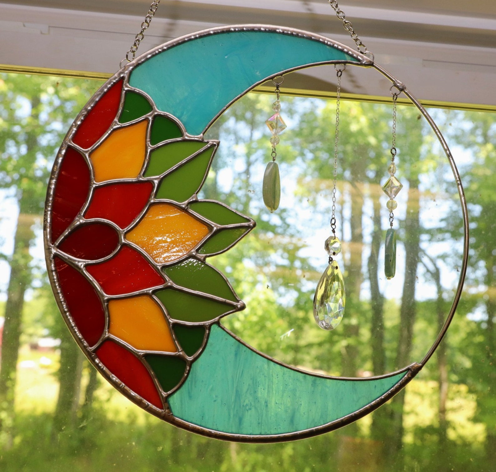 Stained Glass Moon Flower Hoop - Etsy
