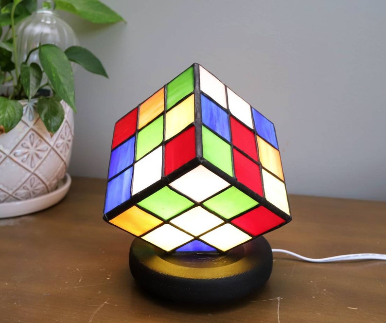Stained Glass Rubik's Cube Lamp - Etsy
