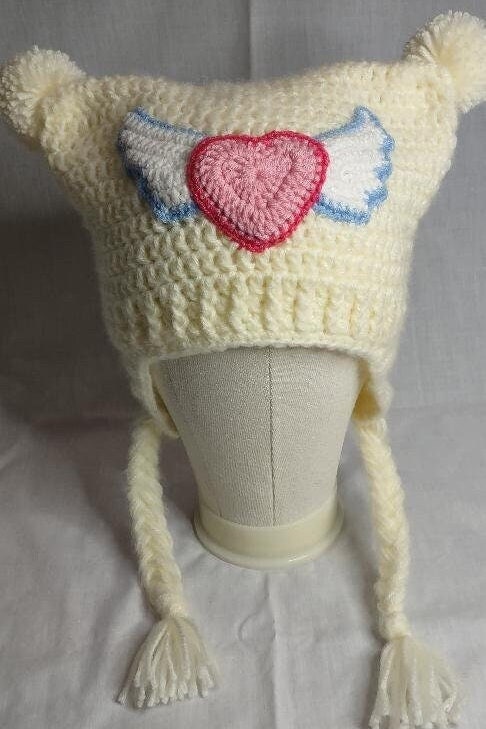 Crochet White Cat Hat With Winged Heart - Etsy