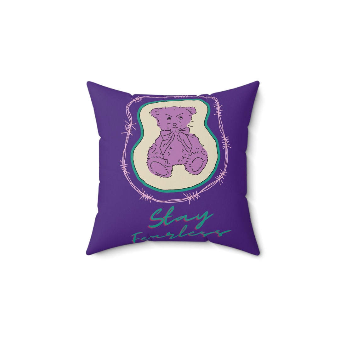 Teddy Bear Square Pillow Fearless Theme Spun Polyester Home Decor - Etsy