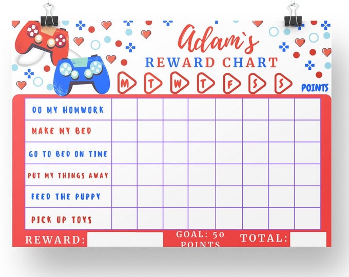 EDITABLE Video Game Reward Chart, Chore Chart, Behavior Chart, Boys ...