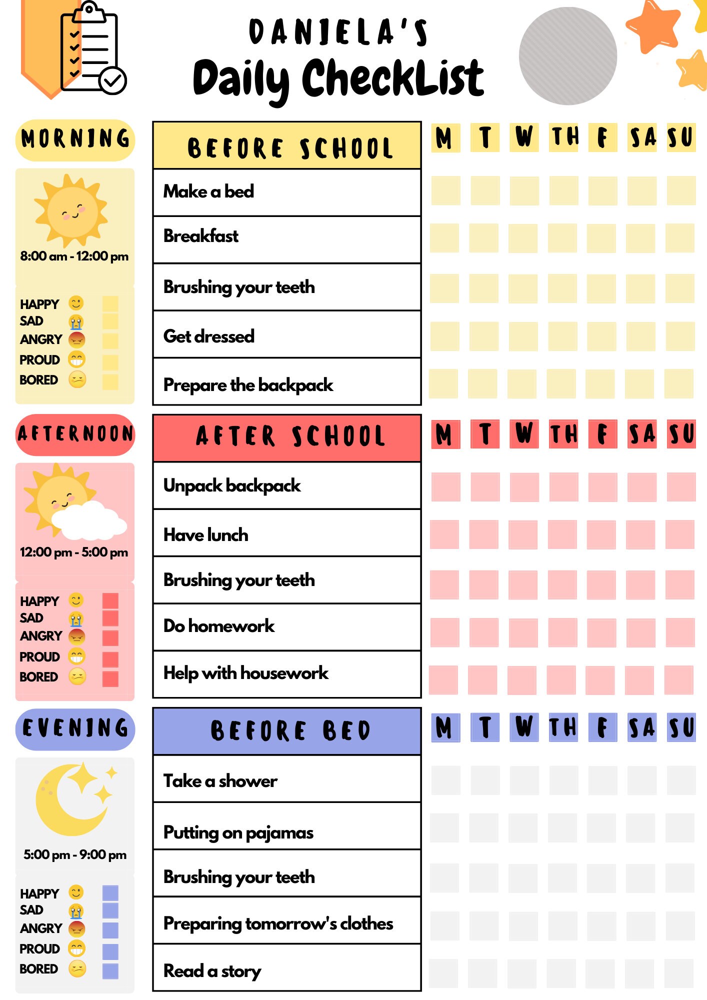 Kids Daily Checklist, Kids Planner List, Schedule Chart, Daily Routine ...