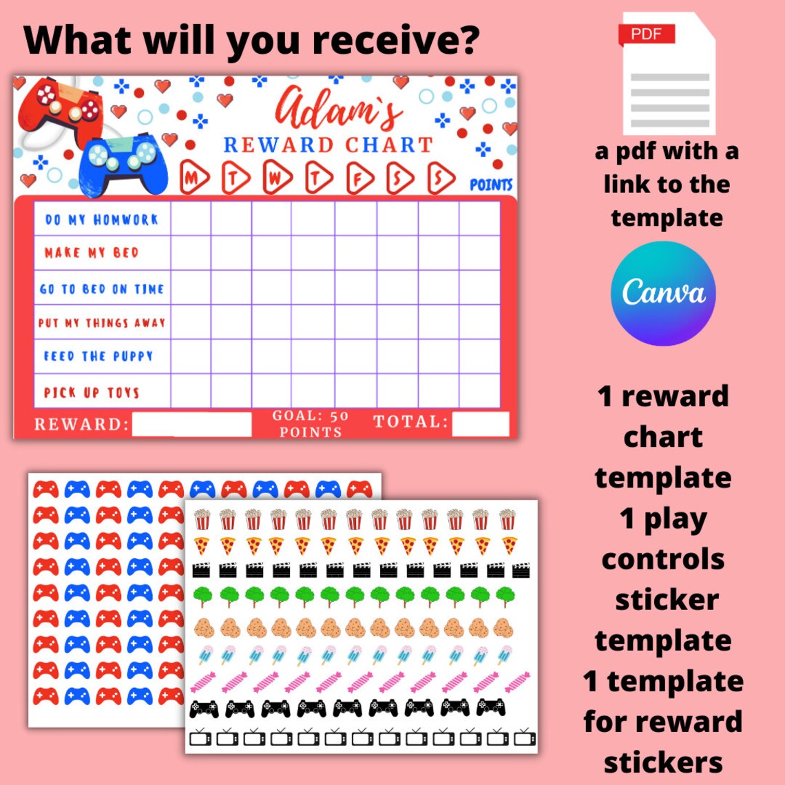 EDITABLE Video Game Reward Chart, Chore Chart, Behavior Chart, Boys ...