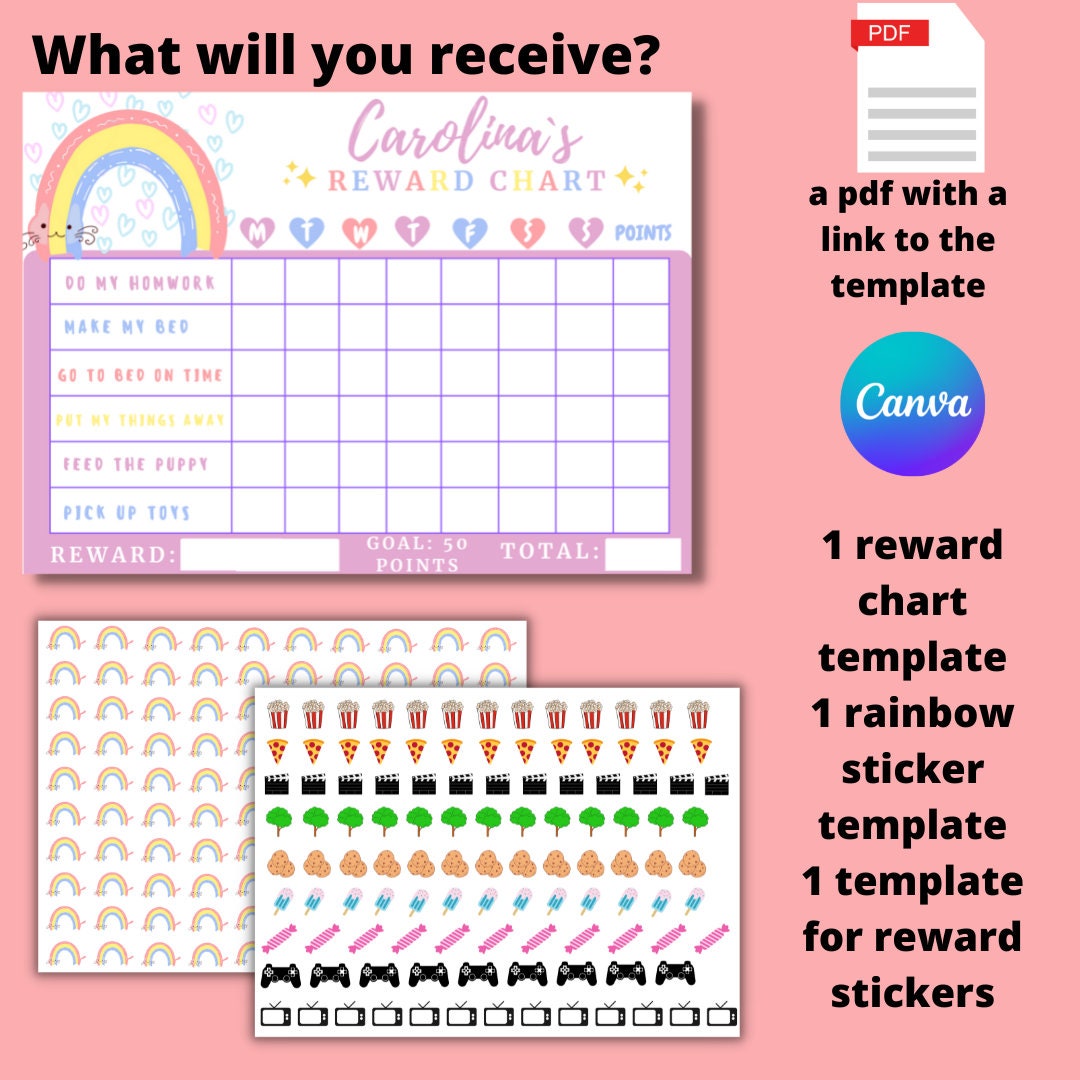 Rainbow Rewards Chart, Canva Template, Rewards Chart, Planner Chart ...