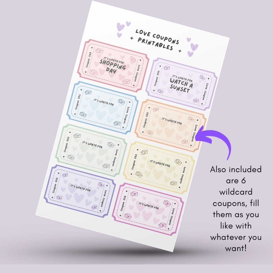 50 Couple Coupons, Editable, Printable, Gift Coupons, Anniversary ...