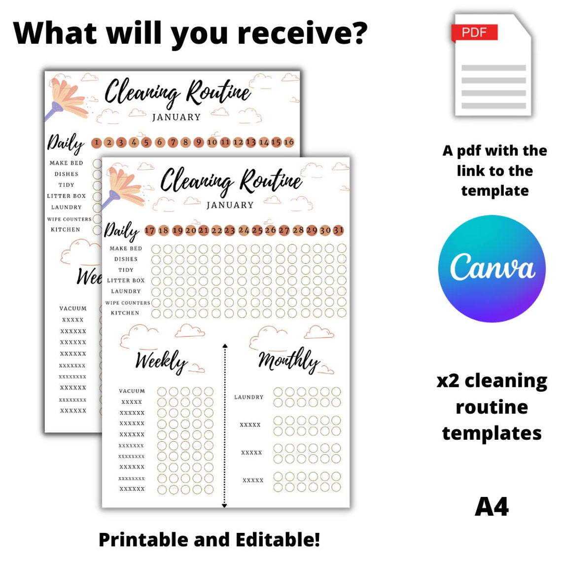 Canva Template for Cleaning Routine, Cleaning Chart, Logger, Controller ...