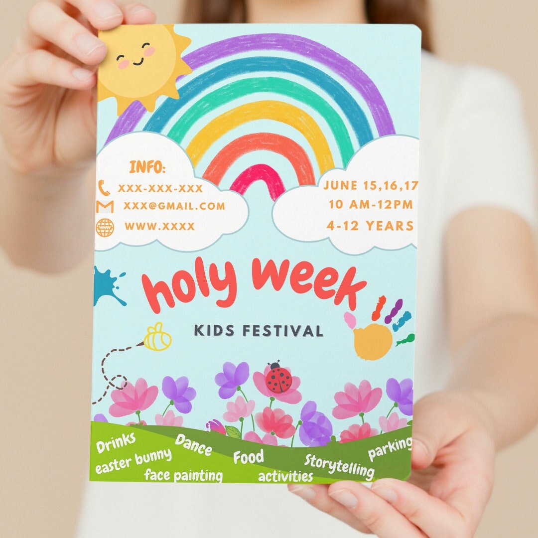 Holy Week Editable Kids Festival Flyer Template, Spring Camp, Holy Week ...