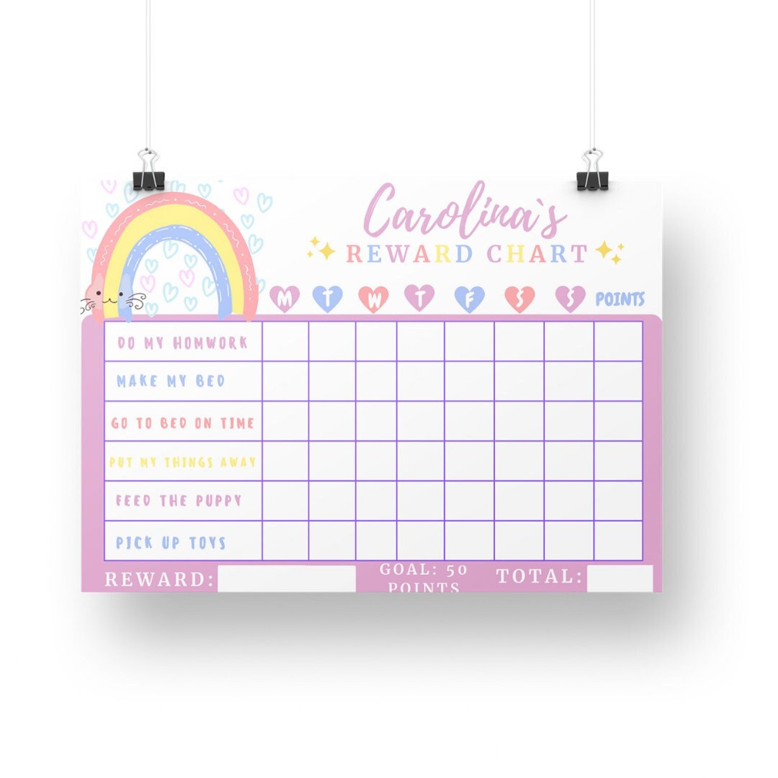 Rainbow Rewards Chart, Canva Template, Rewards Chart, Planner Chart ...