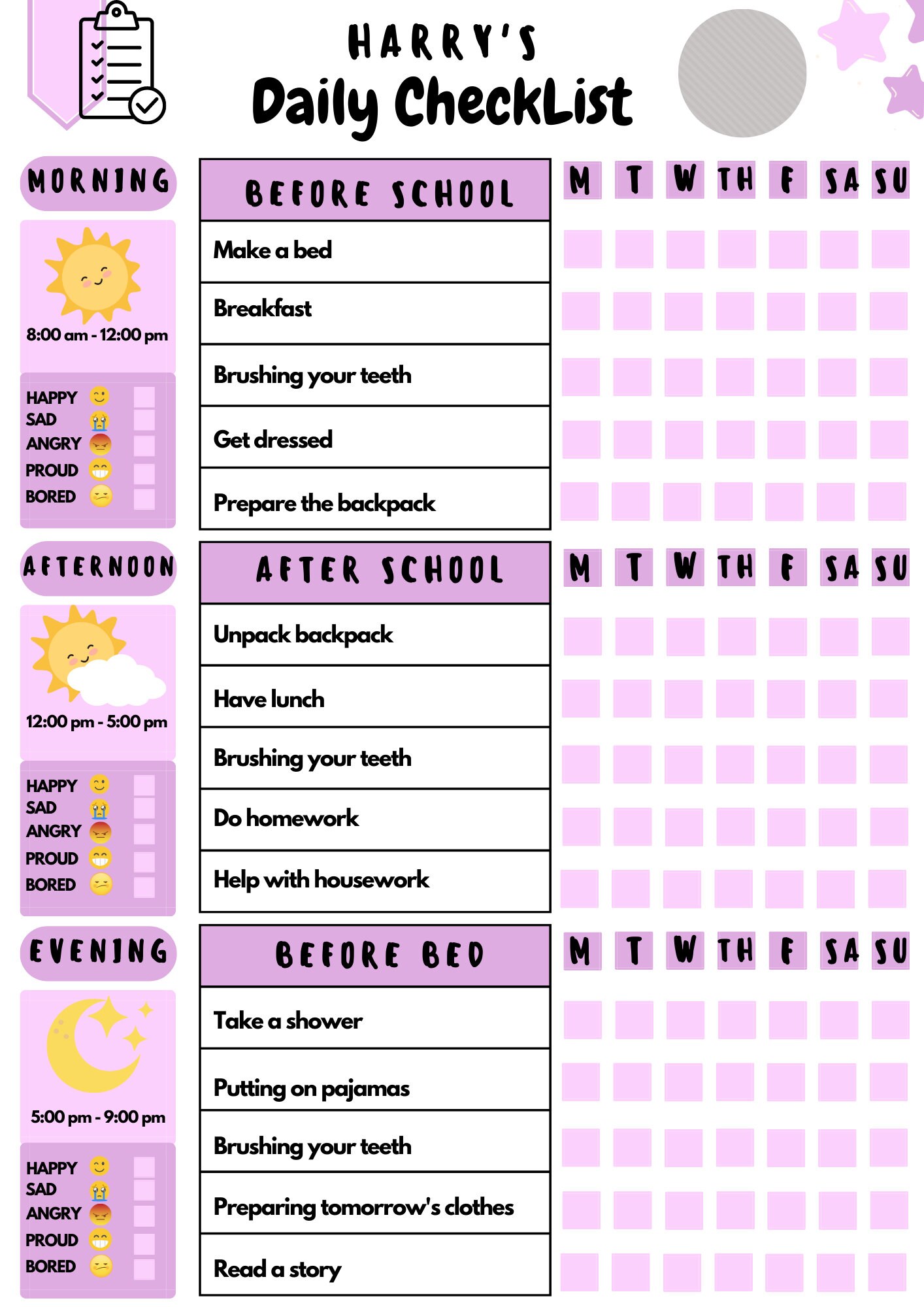 Kids Daily Checklist, Kids Planner List, Schedule Chart, Daily Routine ...