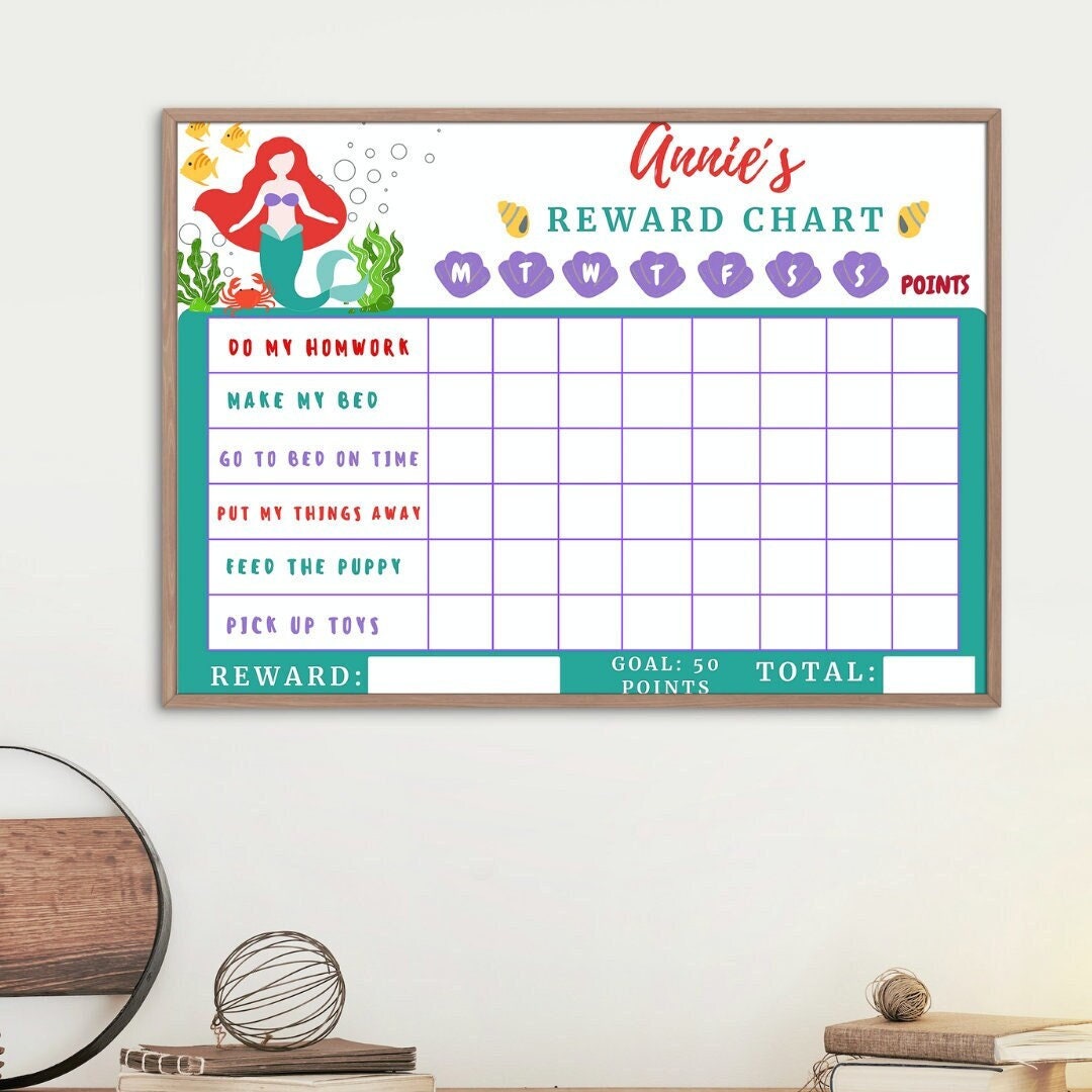 Little White Mermaid Reward Chart, White Siren Reward Chart, Girls ...