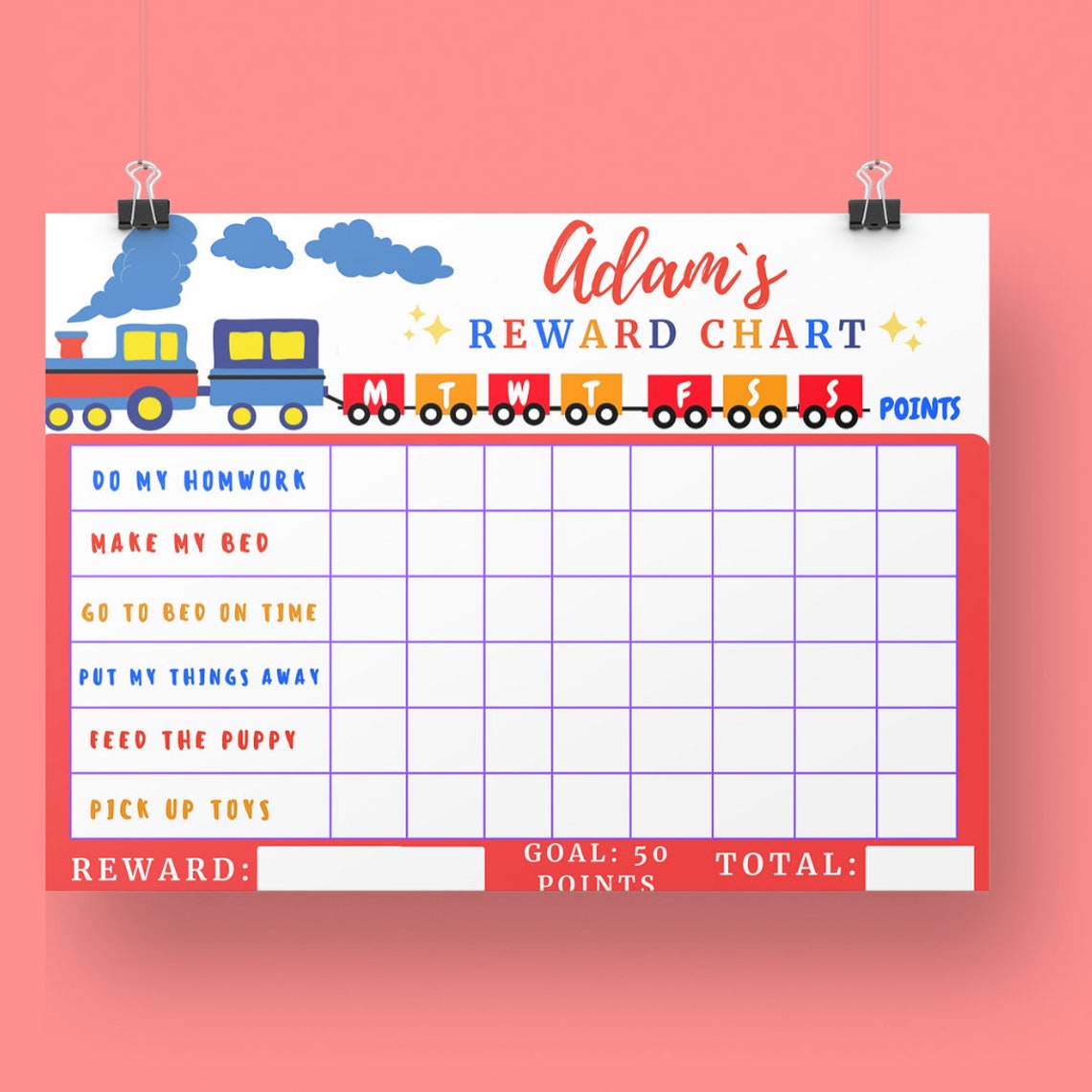 Train Rewards Chart, Canva Template, Award Chart, Planner Chart, Train ...