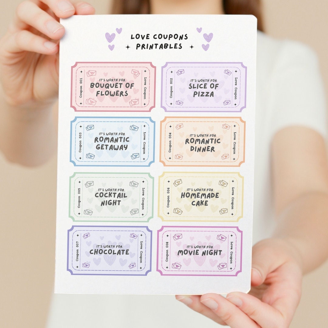 50 Couple Coupons, Editable, Printable, Gift Coupons, Anniversary ...
