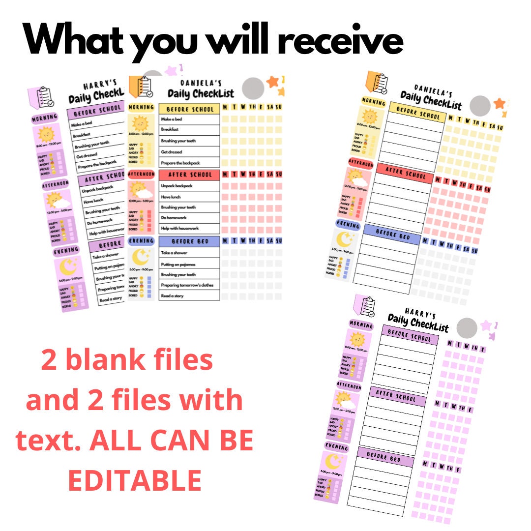 Kids Daily Checklist, Kids Planner List, Schedule Chart, Daily Routine ...