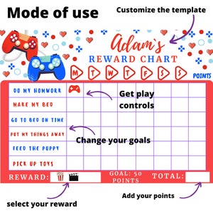 EDITABLE Video Game Reward Chart, Chore Chart, Behavior Chart, Boys ...