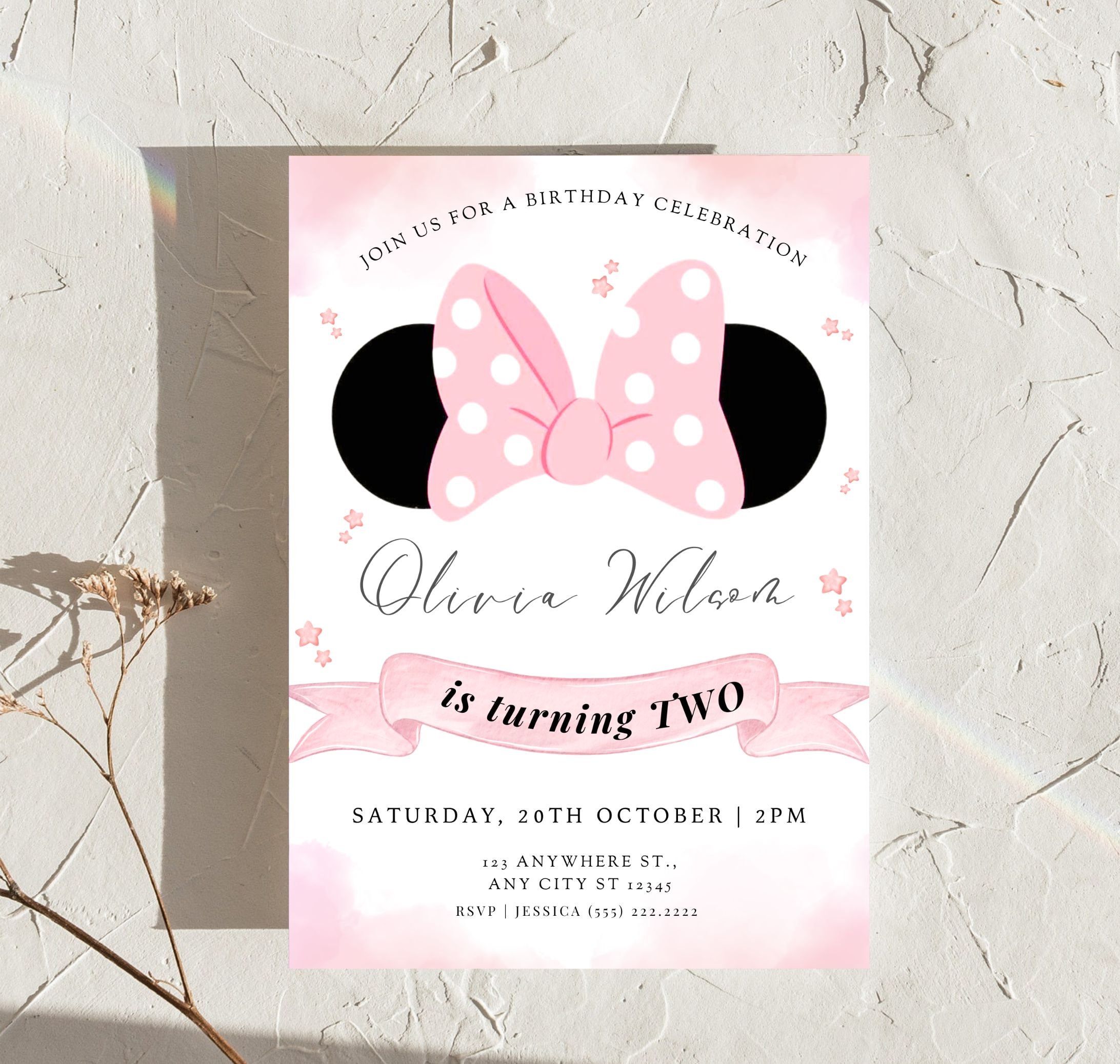 Elegant Minnie Mouse 2nd Birthday Invitation, Printable Girls Party ...