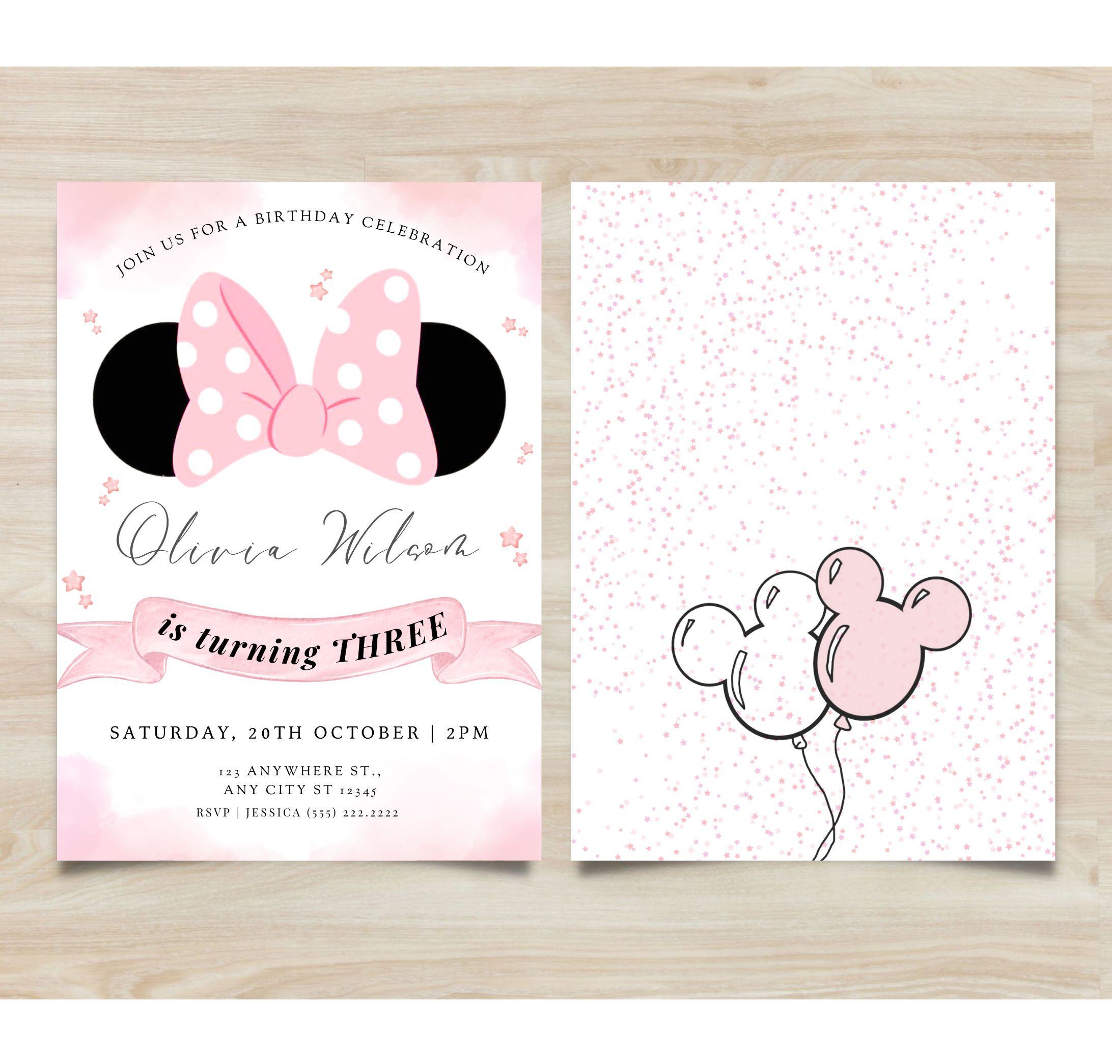 Minnie Mouse 3rd Birthday Invitation Elegant Minnie Pink - Etsy