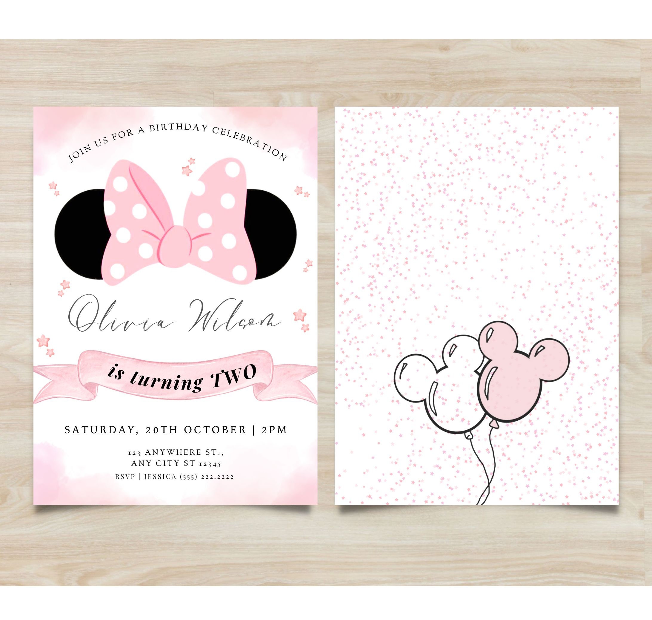 Elegant Minnie Mouse 2nd Birthday Invitation, Printable Girls Party ...