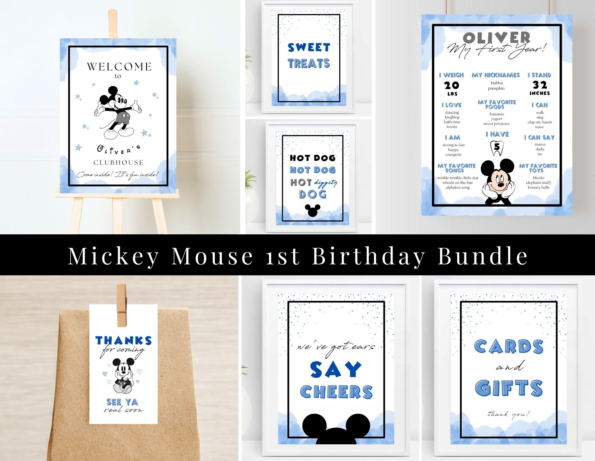 Mickey Mouse Invitation Bundle Mickey Mouse Birthday Bundle Blue Mickey ...