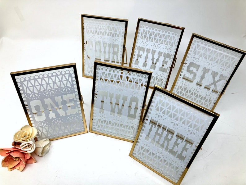 Table Numbers in Gold Color Frame, Papel Picado Framed Table Numbers ...