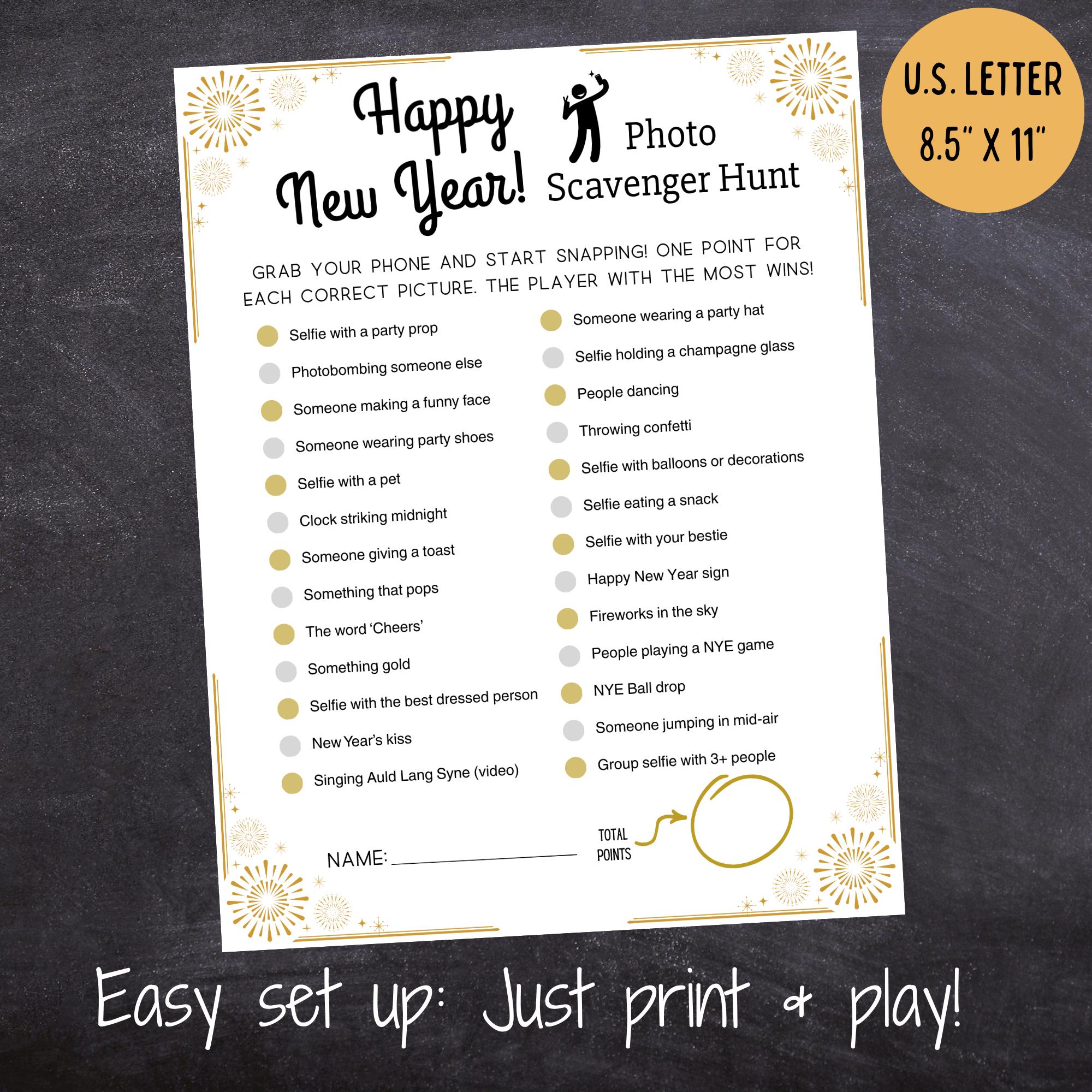 New Year's Eve Photo Scavenger Hunt | Printable New Year Party Game for ...