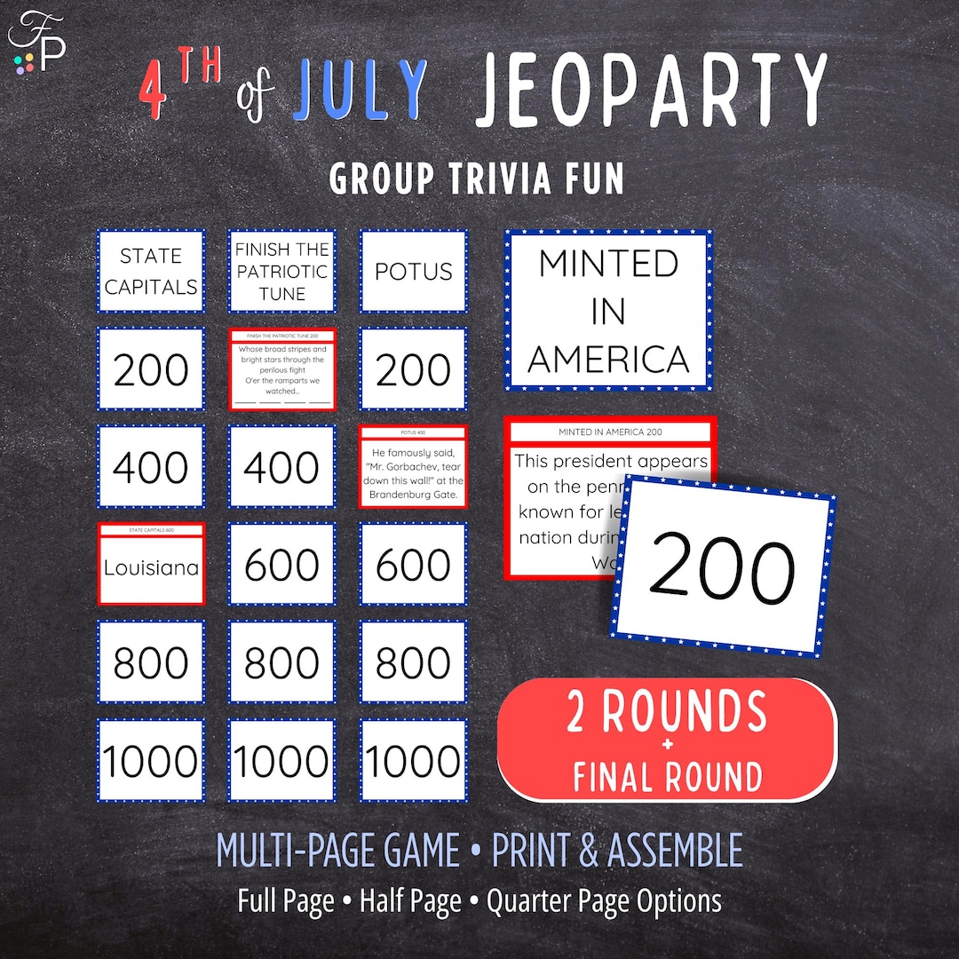 4th of July Jeoparty - America 250 Patriotic Trivia Fun for Family ...