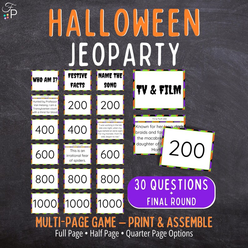 Halloween Jeoparty Game | Printable Halloween Trivia Game for Kids ...