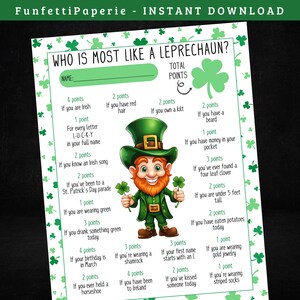 Who is Most Like a Leprechaun, Printable St Patrick's Day Game, St ...