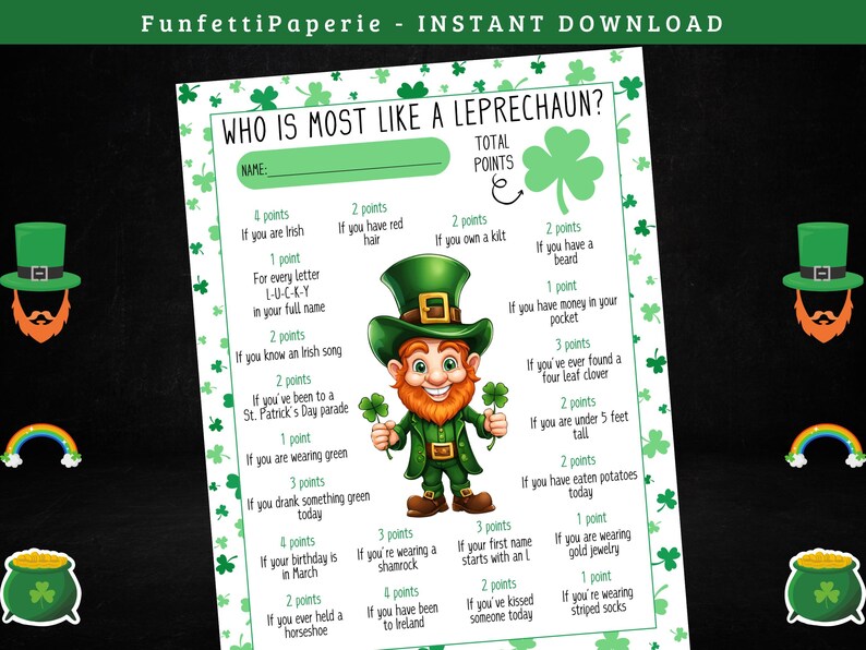Who is Most Like a Leprechaun, Printable St Patrick's Day Game, St ...