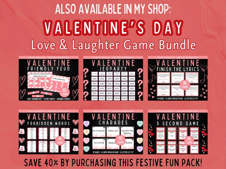 Valentine's Day Jeoparty Game, Printable Valentine Party Game for Teens ...