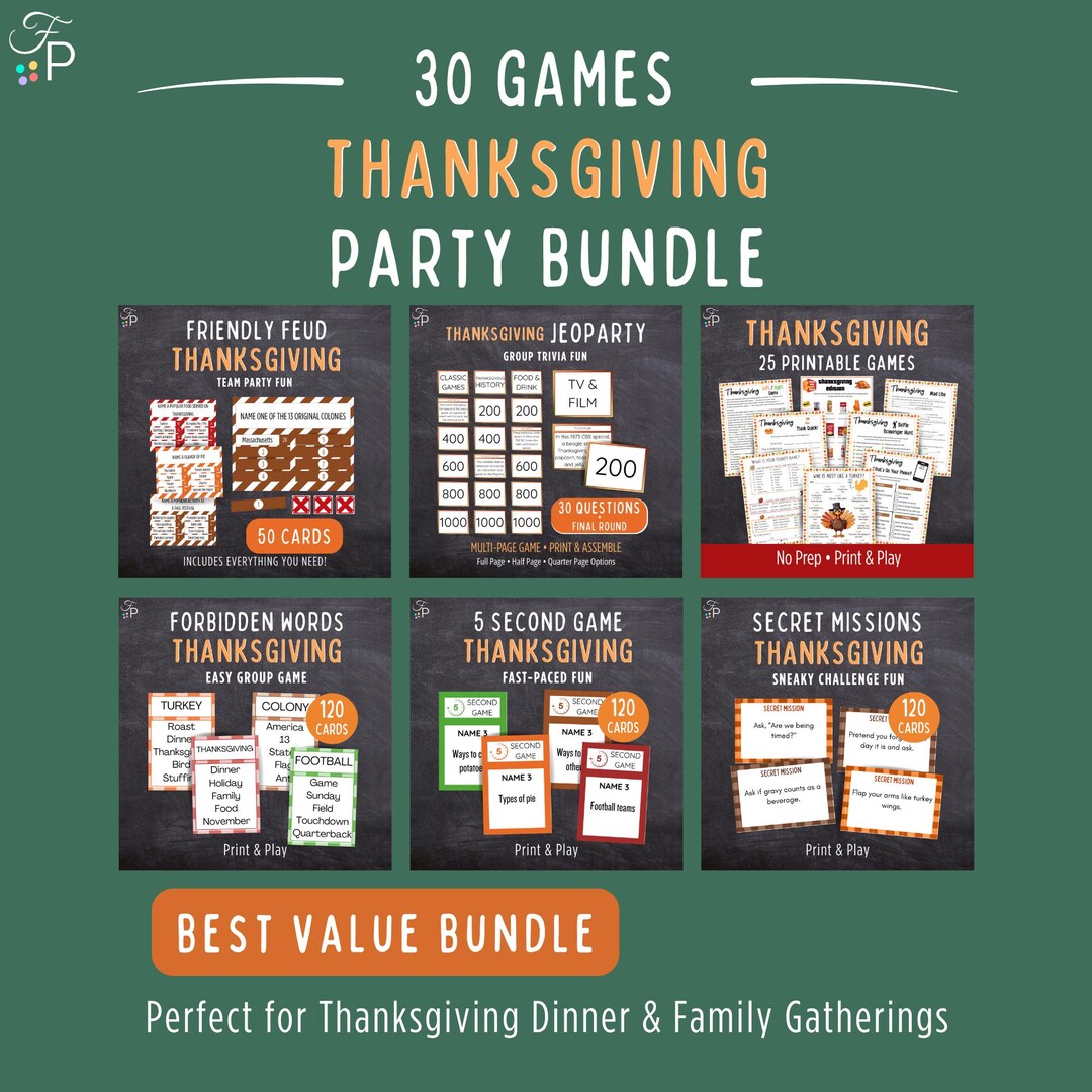 Thanksgiving Party Game Bundle - Easy Crowd Favorite for Family ...