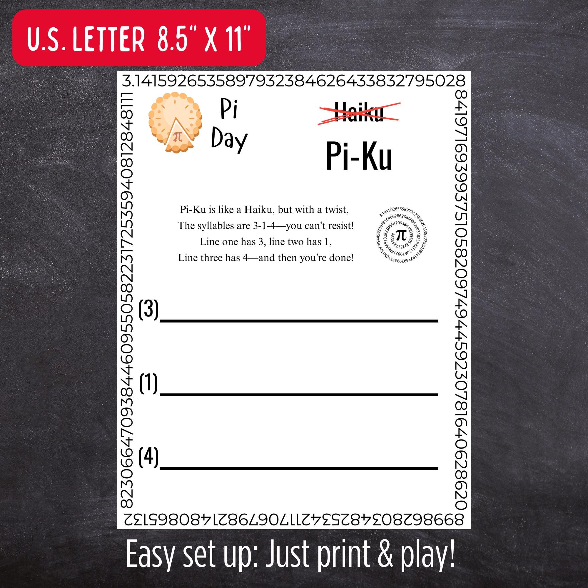 Pi Day Pi Ku Poem Game - Easy No Prep Math Poetry Activity for Kids ...